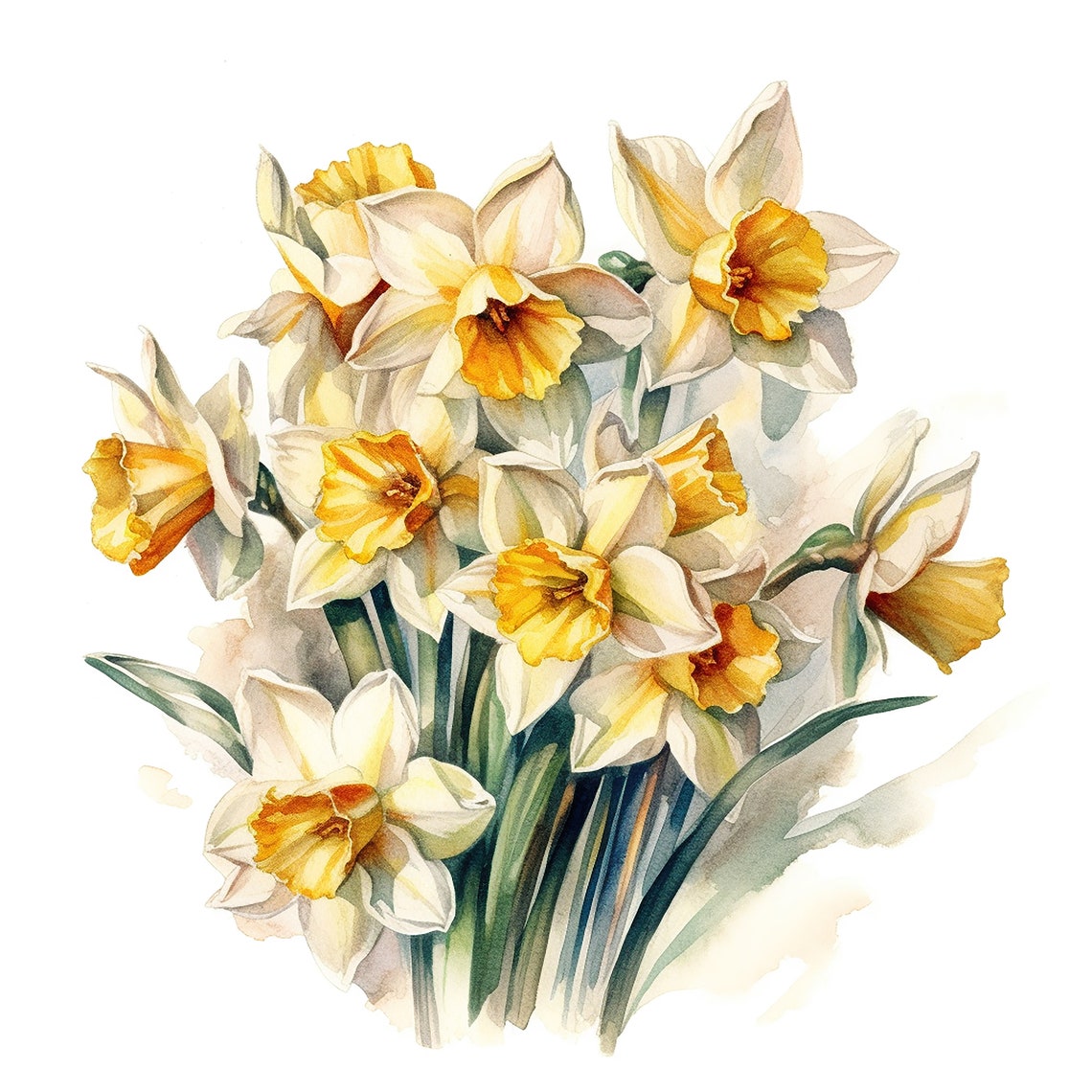 Jonquil Bouquet Water Color Painting 12 High Quality JPG Clipart Pack ...