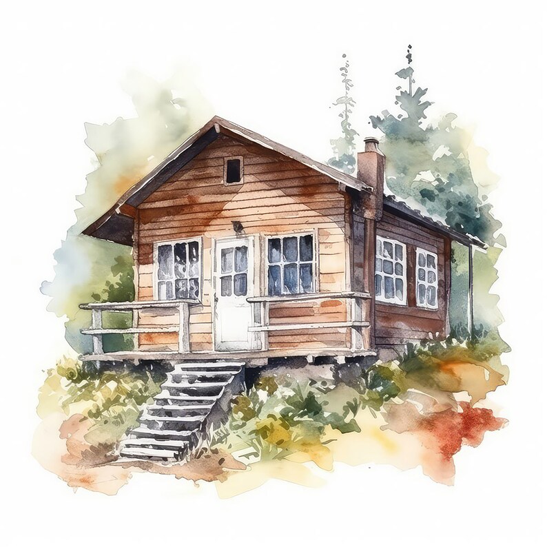 Summer Cabin Water Color Painting | 12 High Quality JPG Clipart Pack ...