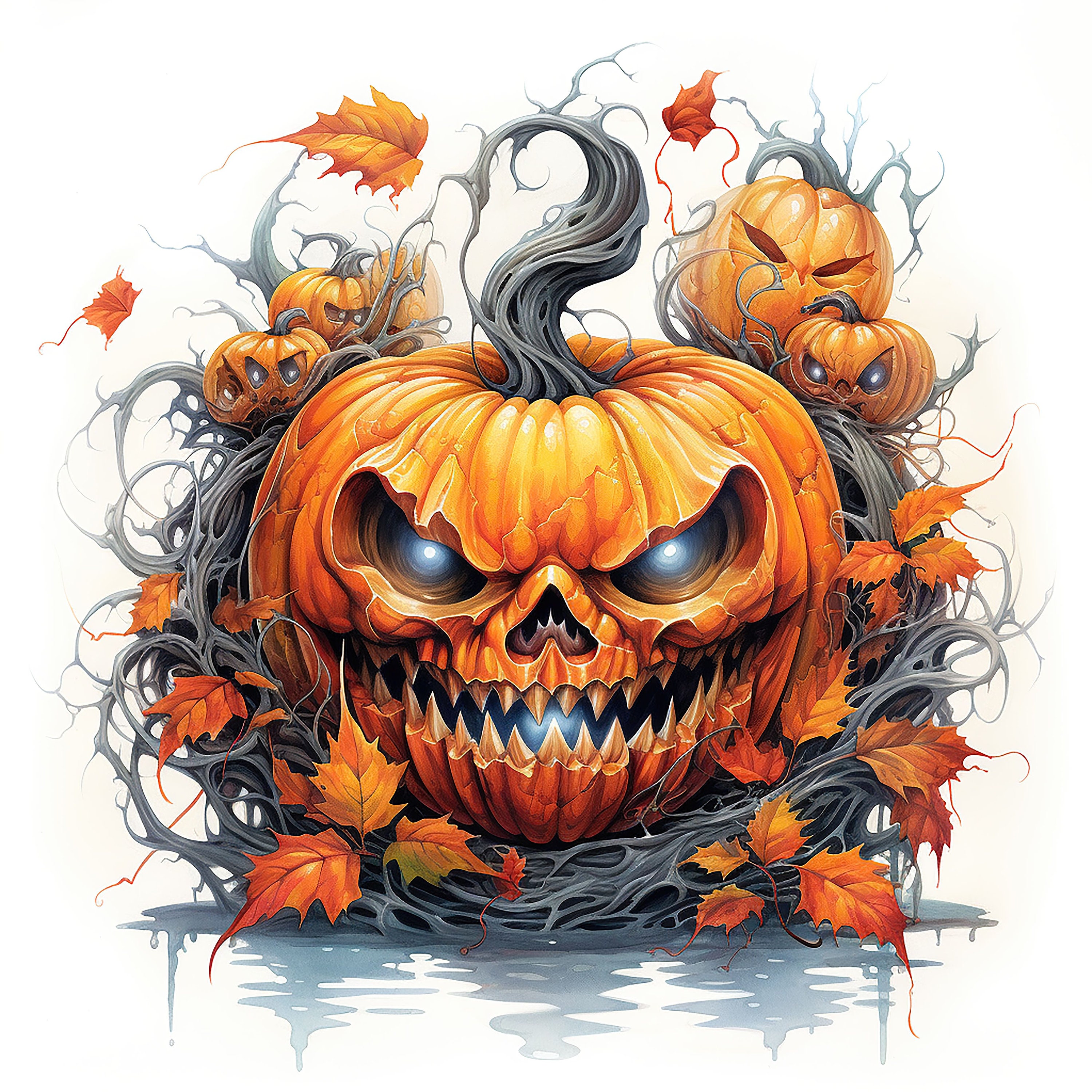 Halloween Jack-o'-lantern Water Color Painting | 15 High Quality JPG ...