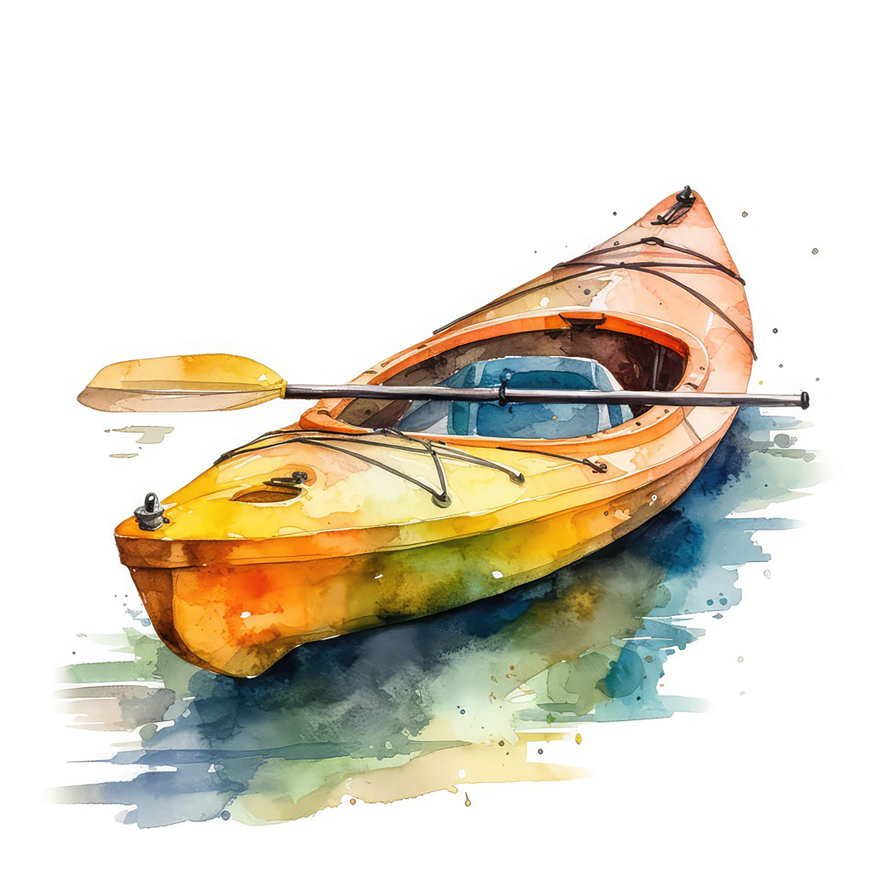 Kayak Water Color Painting | 12 High Quality JPG Clipart Pack | Digital ...