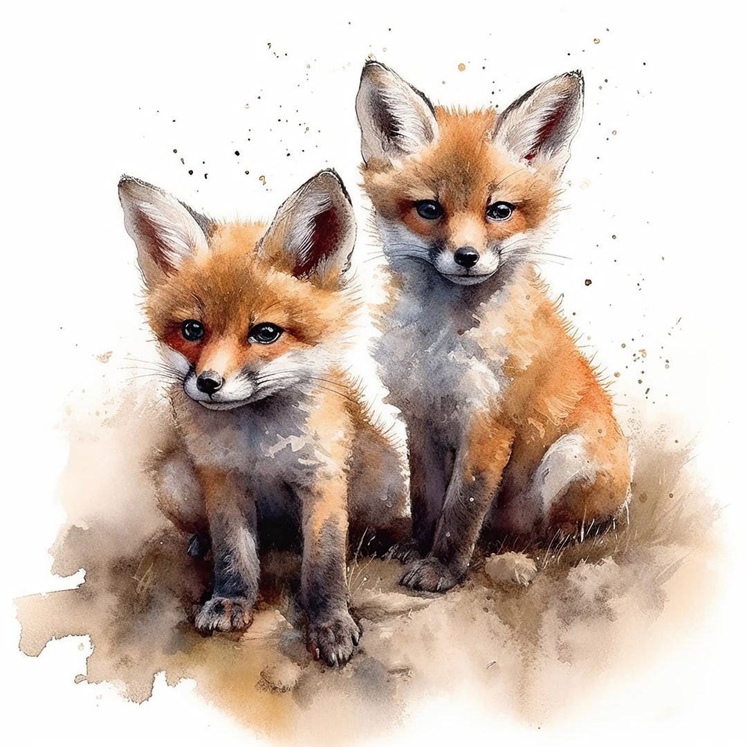 Two Fox Cubs Water Color Painting | 11 High Quality JPG Clipart Pack ...