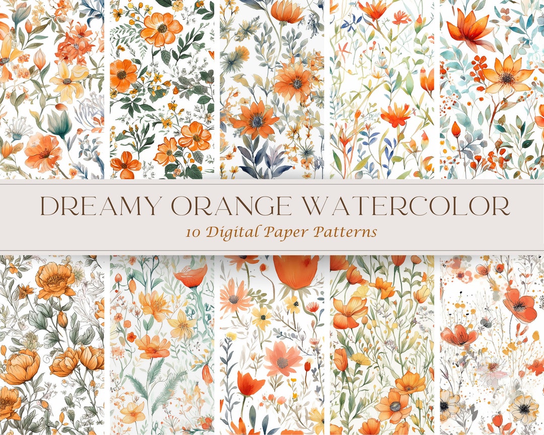 Dreamy Orange Flower Digital Paper Pack | 10 High Quality Seamless ...