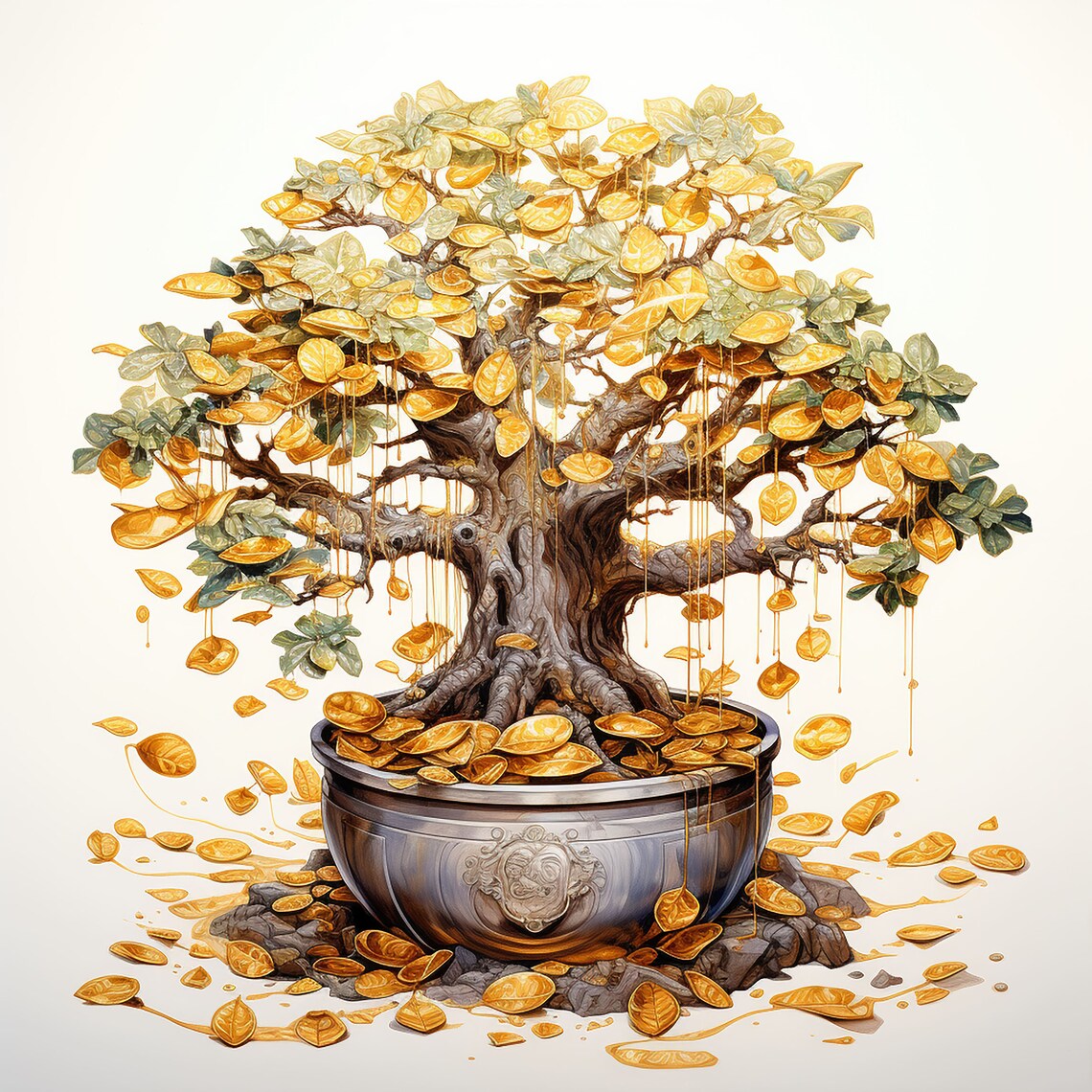 Money Tree Water Color Painting | 16 High Quality JPG Clipart Pack ...