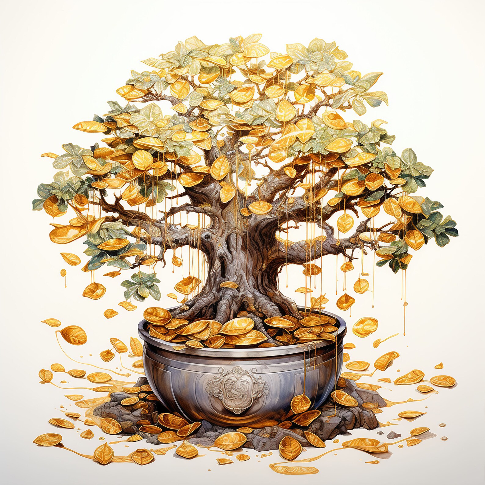 Money Tree Water Color Painting | 16 High Quality JPG Clipart Pack ...