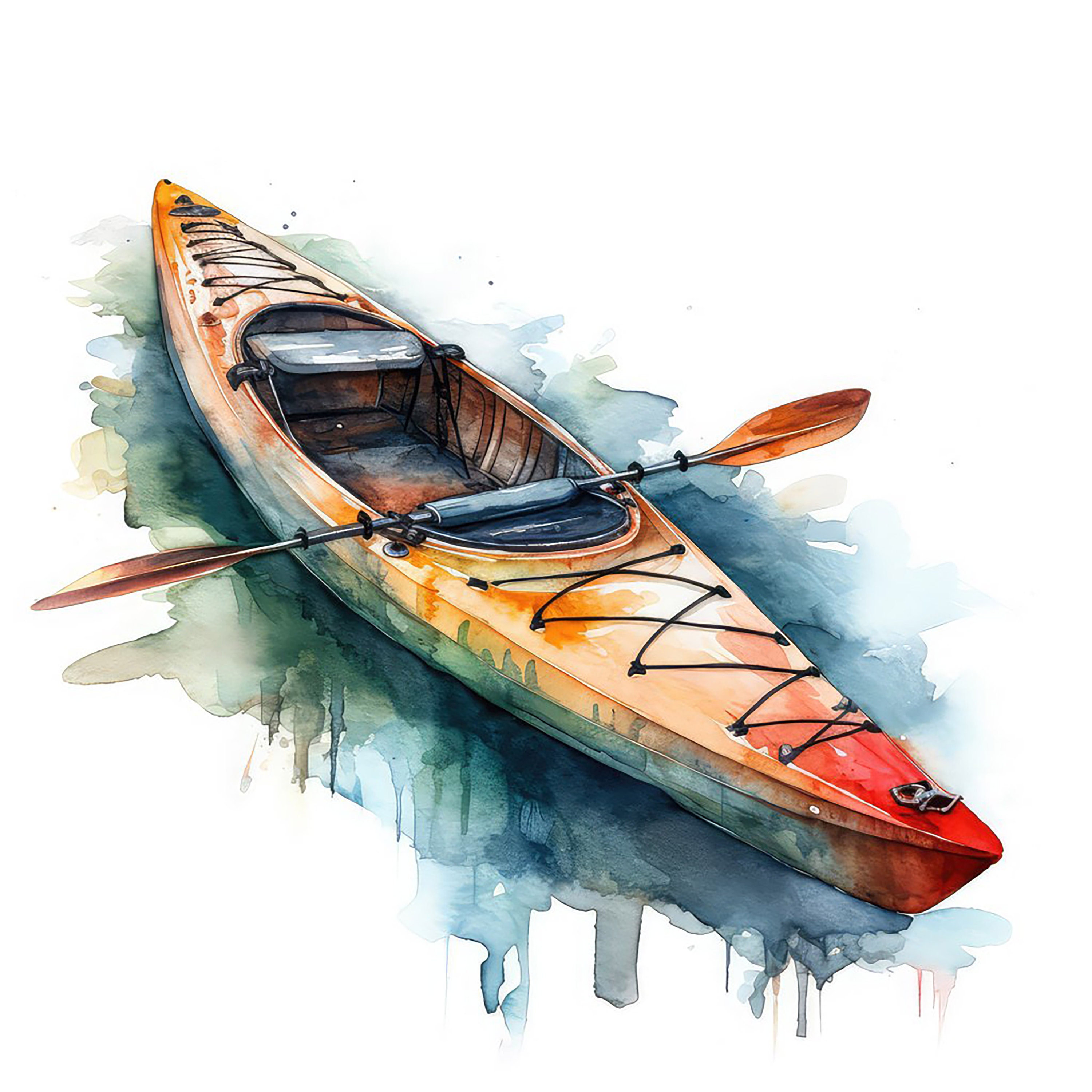 Kayak Water Color Painting | 12 High Quality JPG Clipart Pack | Digital ...