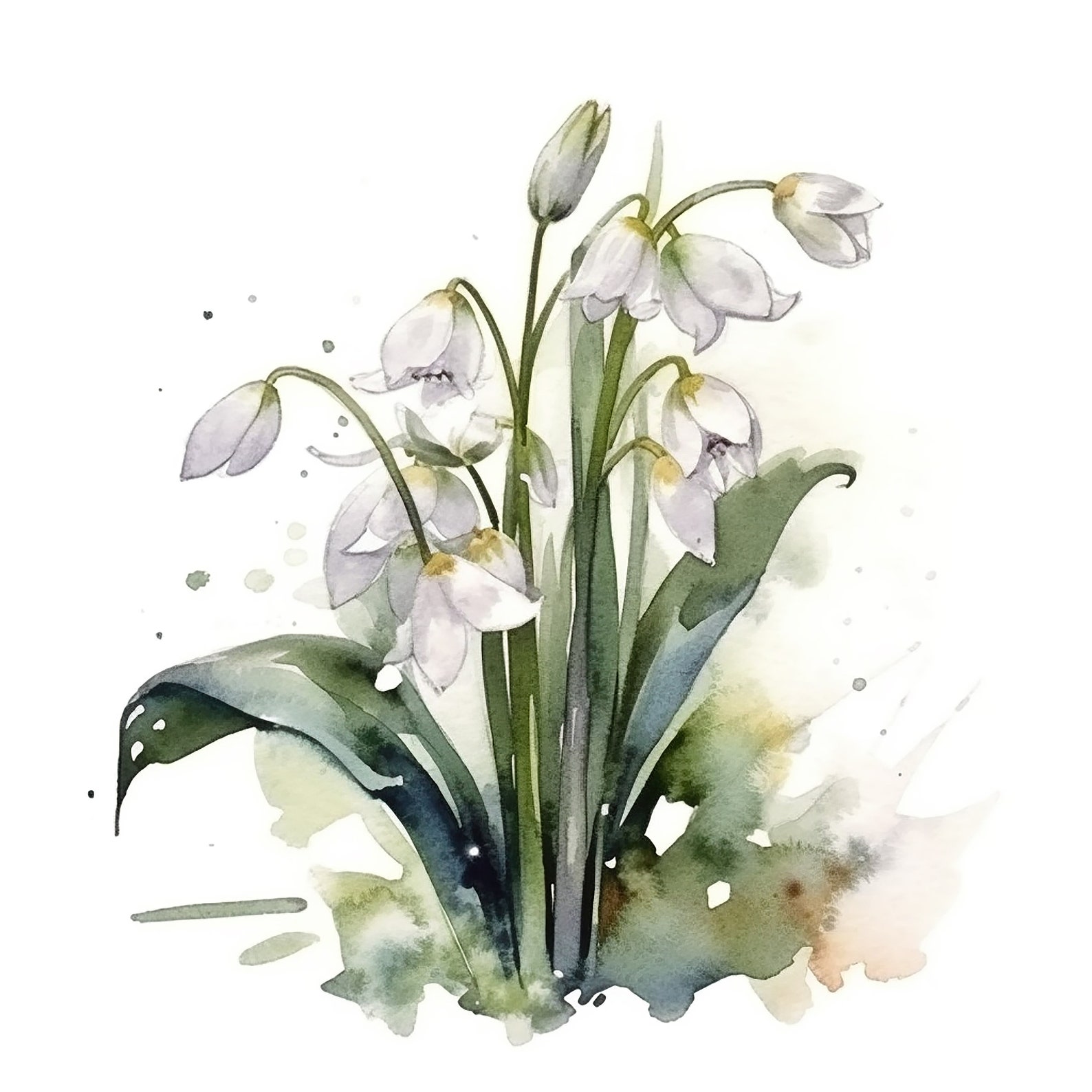 Snowdrop Bouquet Water Color Painting | 12 High Quality JPG Clipart ...