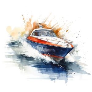 Speed Boat Water Color Painting | 12 High Quality JPG Clipart Pack ...
