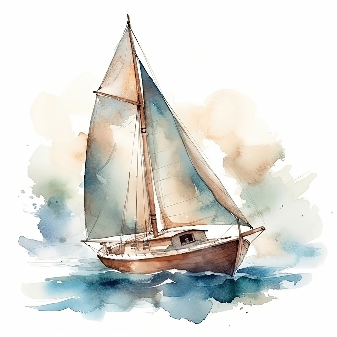 Sailboat Water Color Painting | 12 High Quality JPG Clipart Pack ...