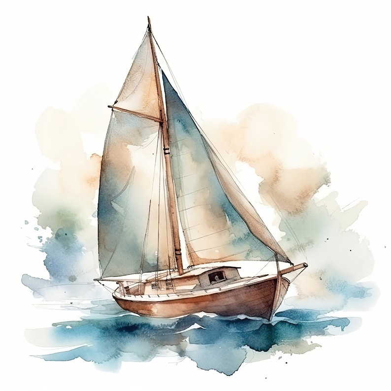 Sailboat Water Color Painting | 12 High Quality JPG Clipart Pack ...