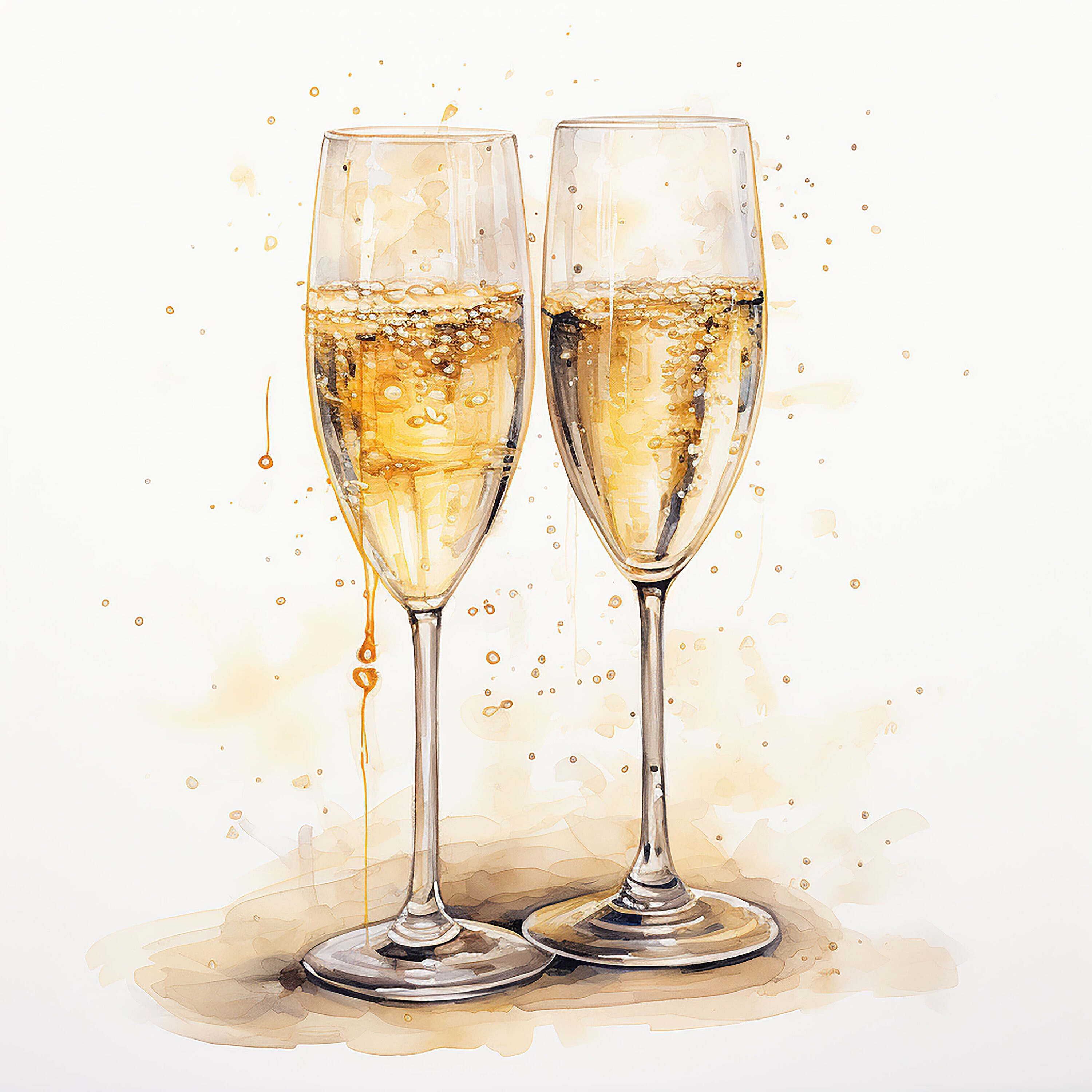 Champagne Glasses Water Color Painting | 15 High Quality JPG Clipart ...