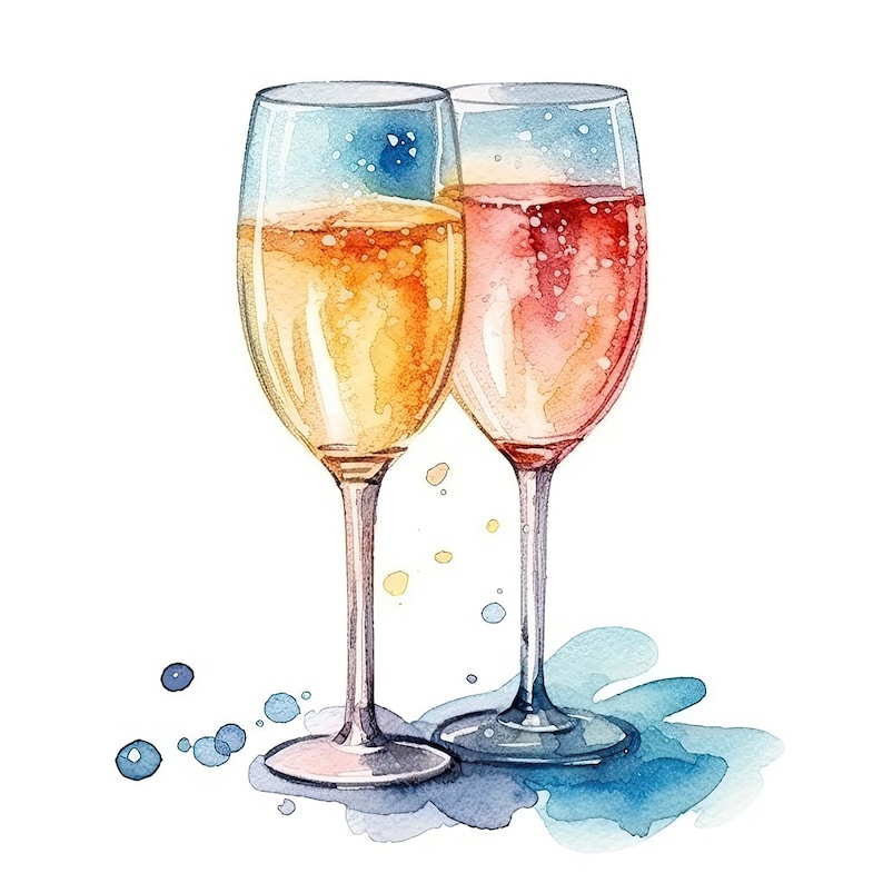 Champagne Glasses Water Color Painting | 11 High Quality JPG Clipart ...