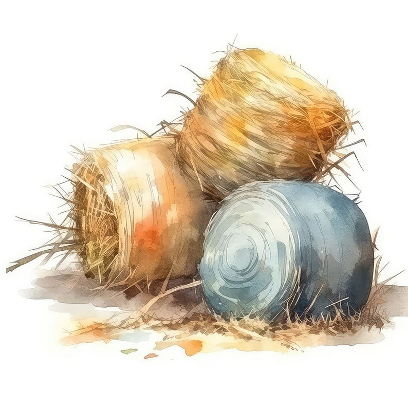 Hay Bales Water Color Painting | 12 High Quality JPG Clipart Pack ...