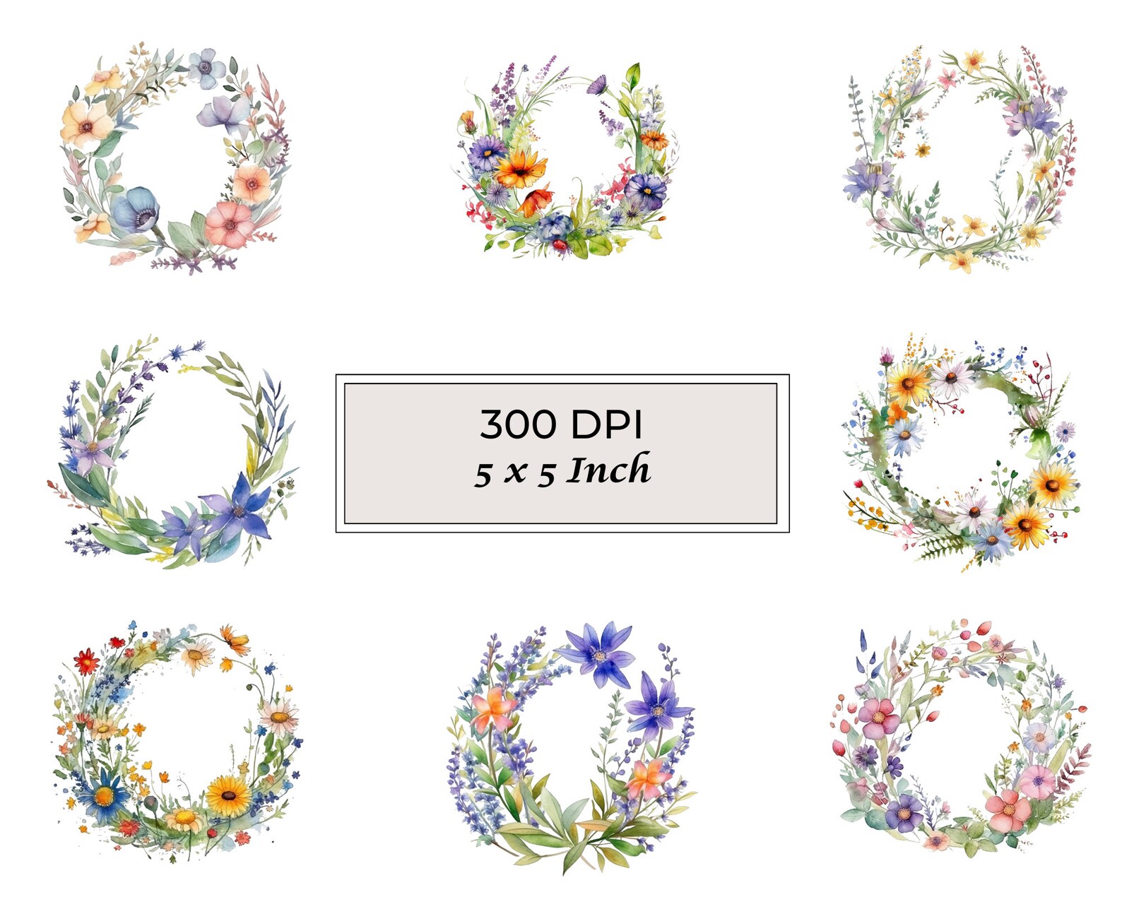 Watercolor Spring Wreaths Clip Art Pack | 16 Transparent Background ...