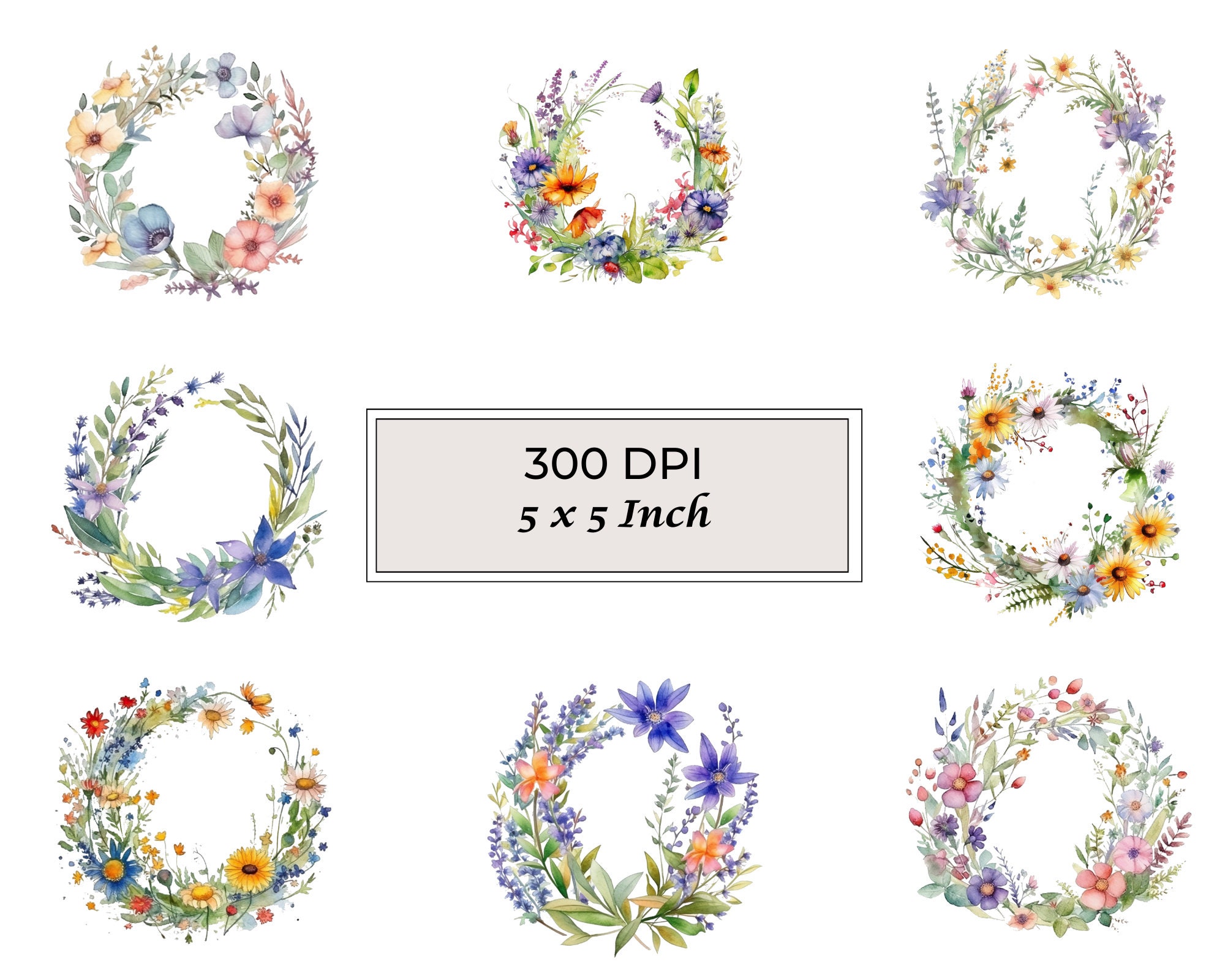Watercolor Spring Wreaths Clip Art Pack | 16 Transparent Background ...
