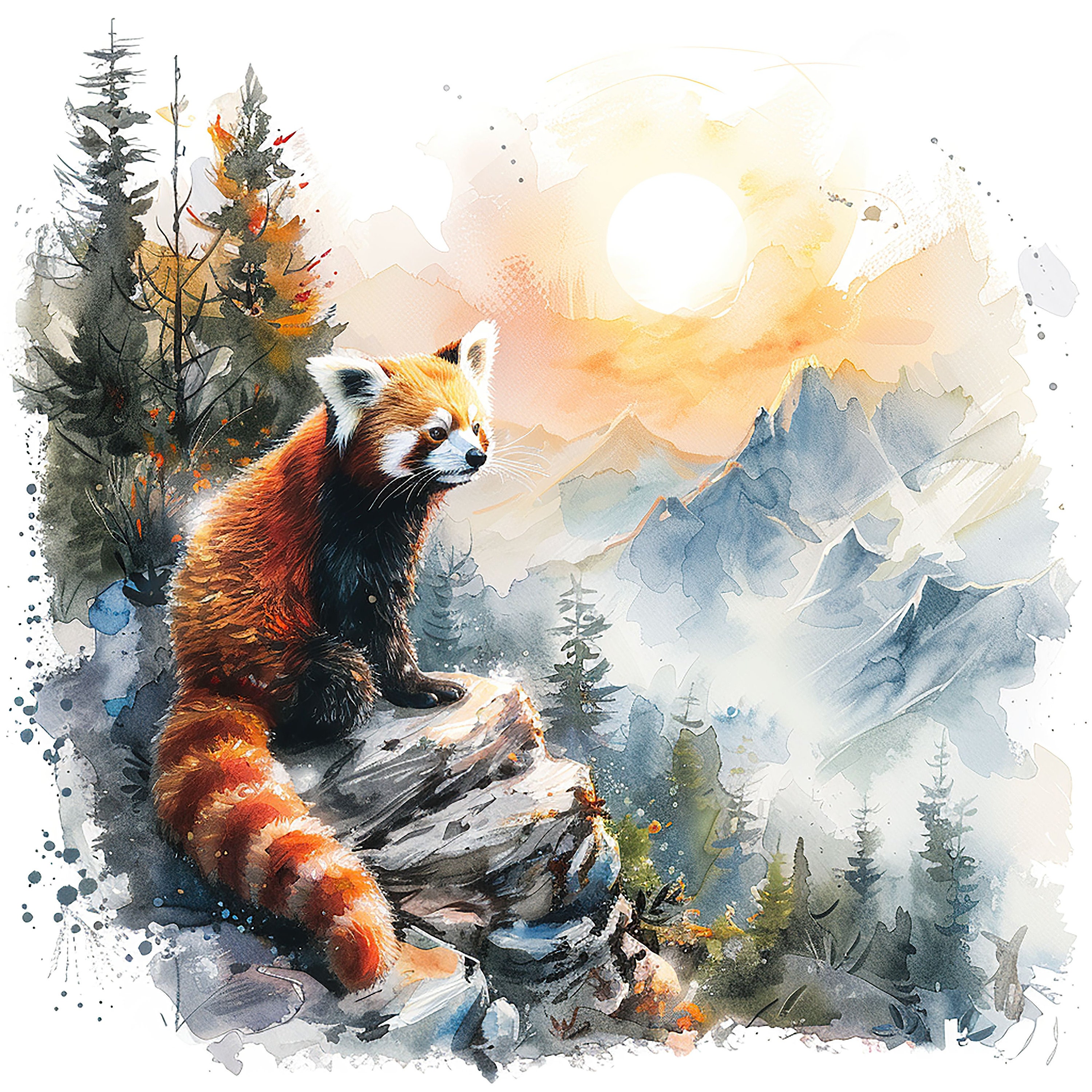 Red Panda Water Color Painting 15 High Quality JPG Clipart Pack Digital ...