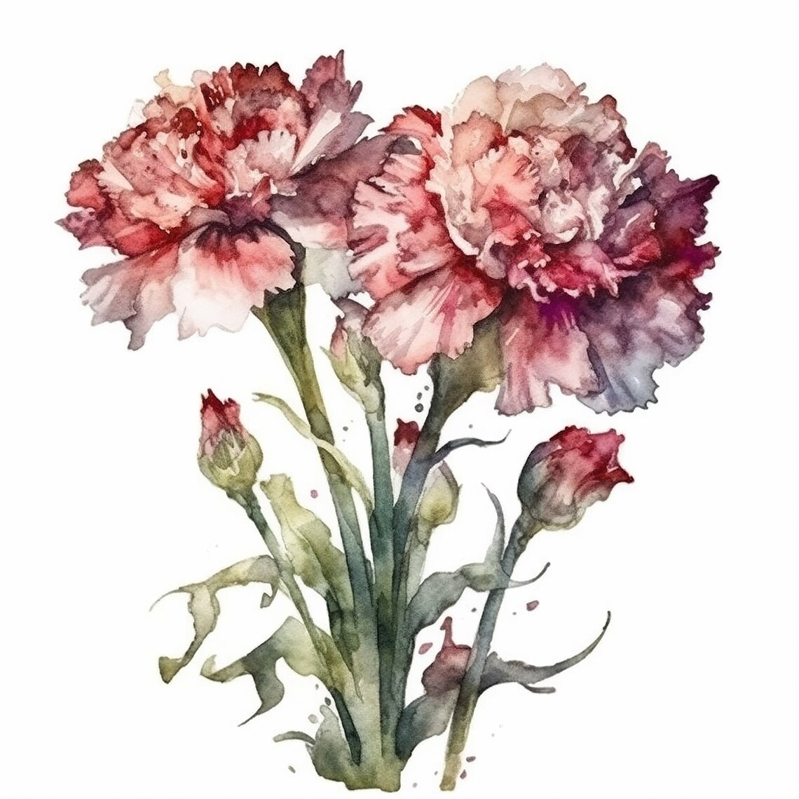 Carnation Bouquet Water Color Painting 12 High Quality JPG Clipart Pack ...