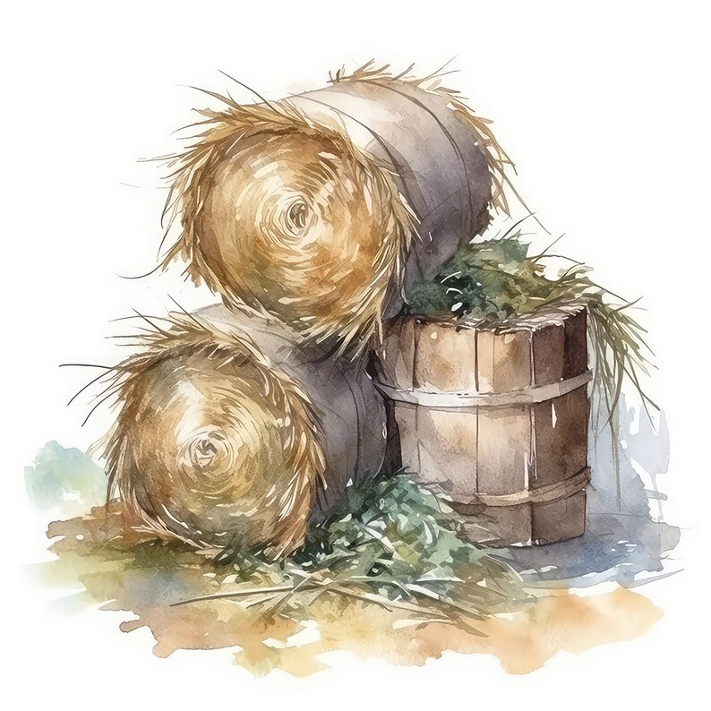 Hay Bales Water Color Painting 12 High Quality JPG Clipart Pack Digital ...