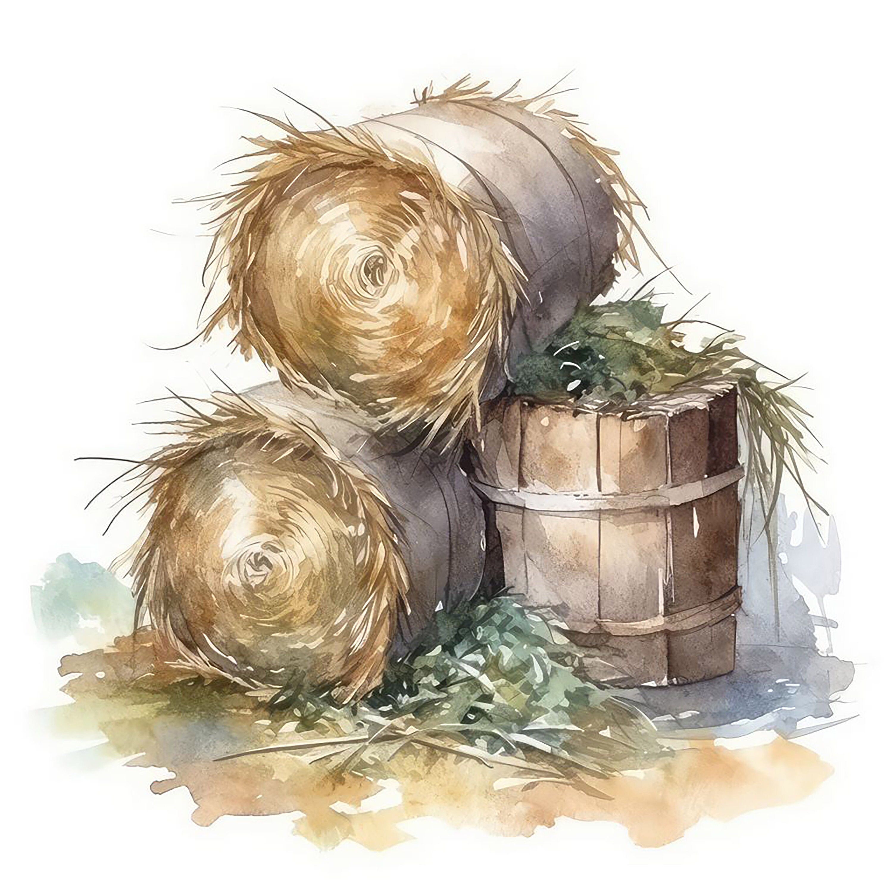 Hay Bales Water Color Painting | 12 High Quality JPG Clipart Pack ...