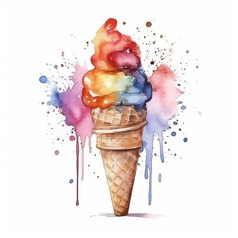 Ice Cream Cone Water Color Painting | 12 High Quality JPG Clipart Pack ...