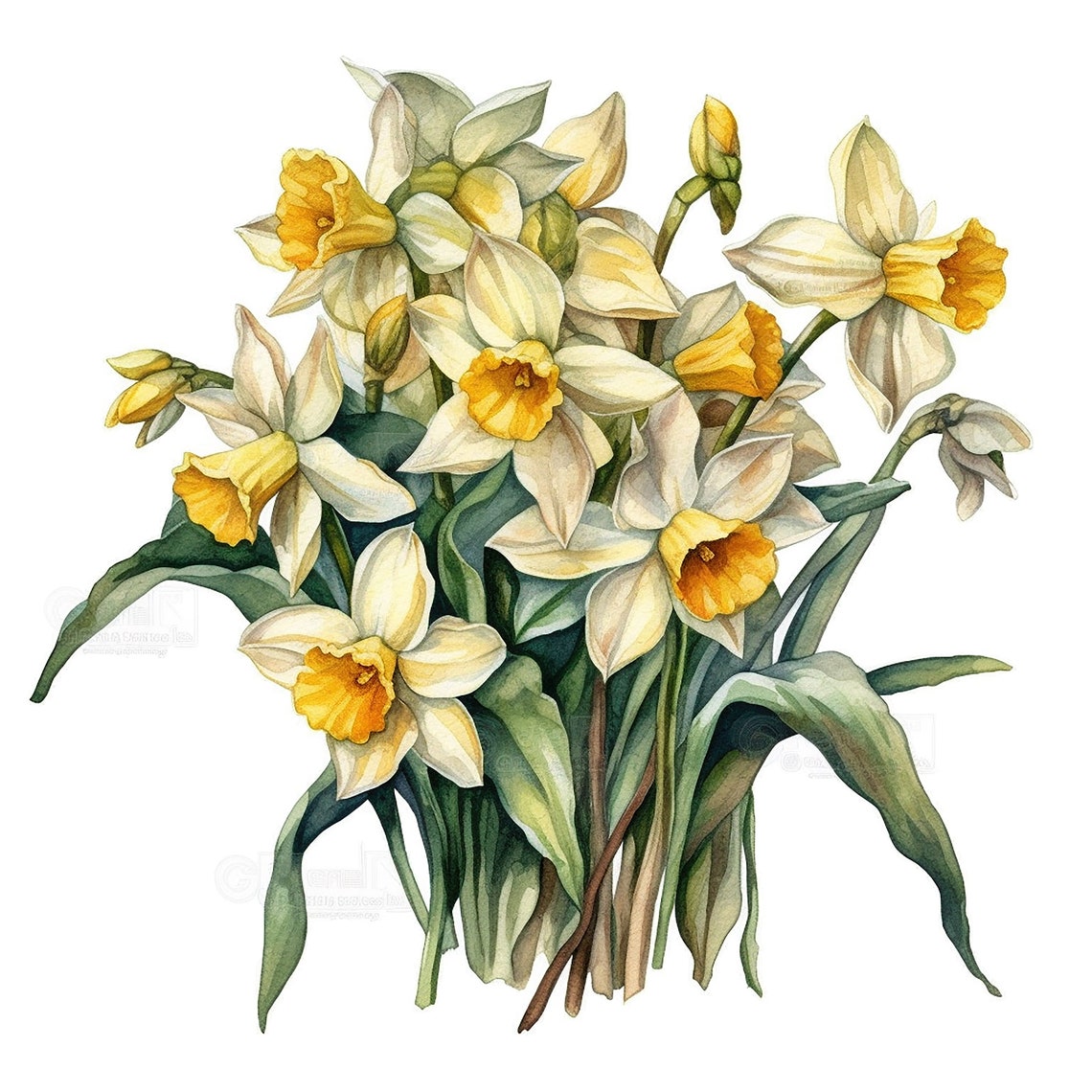 Jonquil Bouquet Water Color Painting 12 High Quality JPG Clipart Pack ...
