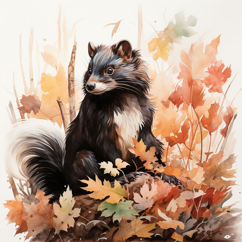 Skunk Water Color Painting | 16 High Quality JPG Clipart Pack | Digital ...