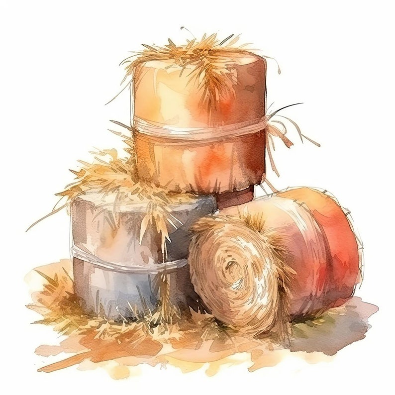Hay Bales Water Color Painting | 12 High Quality JPG Clipart Pack ...