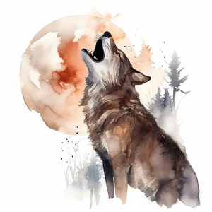 Howling Wolf Water Color Painting | 12 High Quality JPG Clipart Pack ...