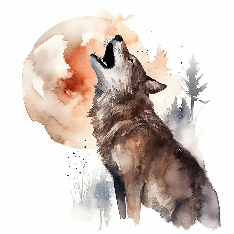 Howling Wolf Water Color Painting | 12 High Quality JPG Clipart Pack ...