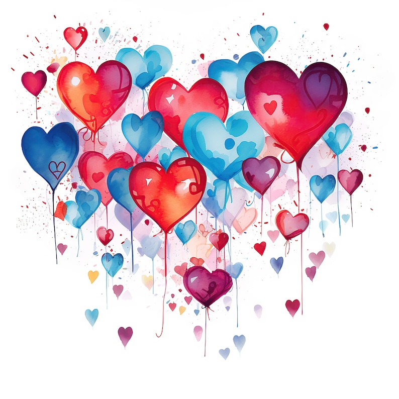 Valentine's Day Hearts Water Color Painting | 15 High Quality JPG ...