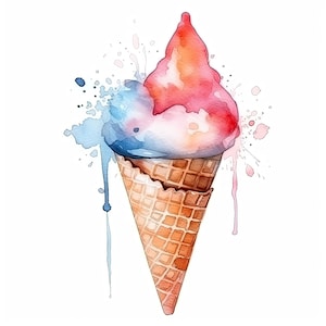 Ice Cream Cone Water Color Painting | 12 High Quality JPG Clipart Pack ...