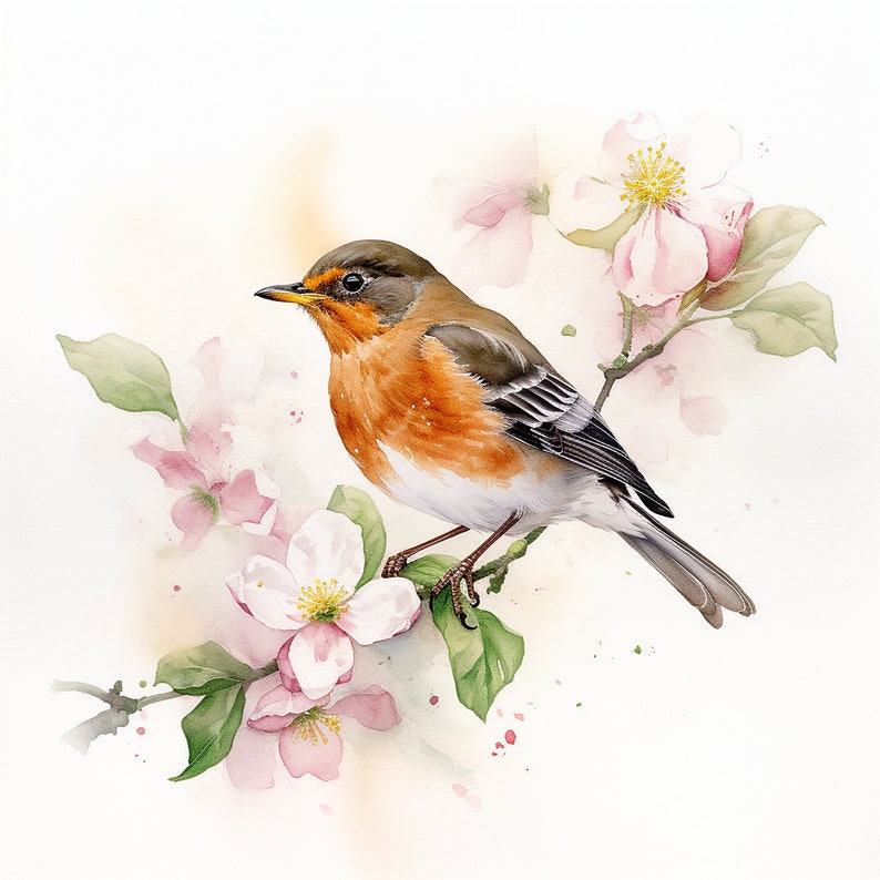 Robin in a Magnolia Tree Water Color Painting | 12 High Quality JPG ...