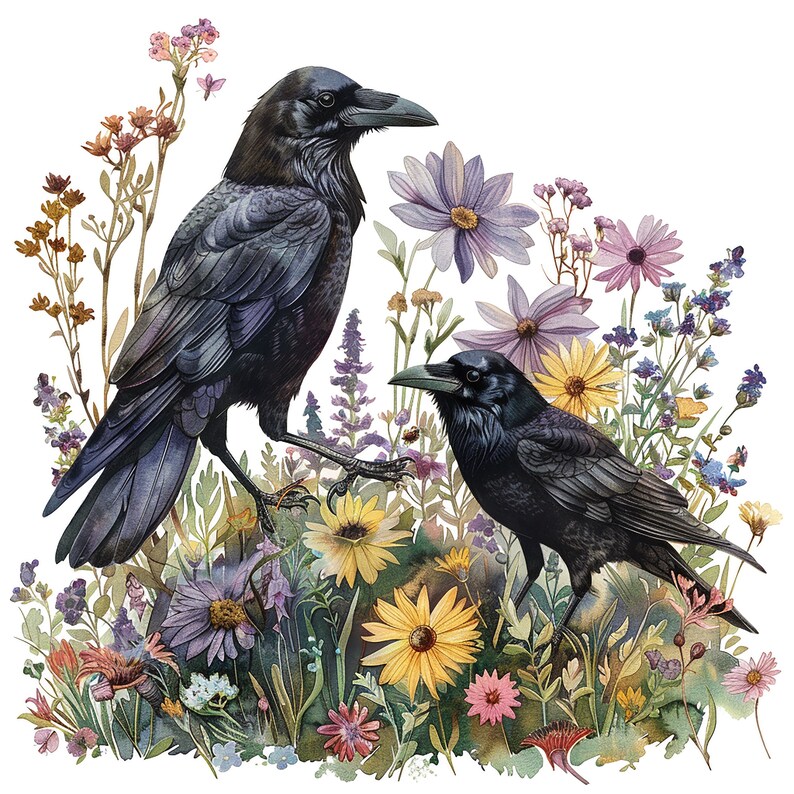 Crows Water Color Painting | 16 High Quality JPG Clipart Pack | Digital ...