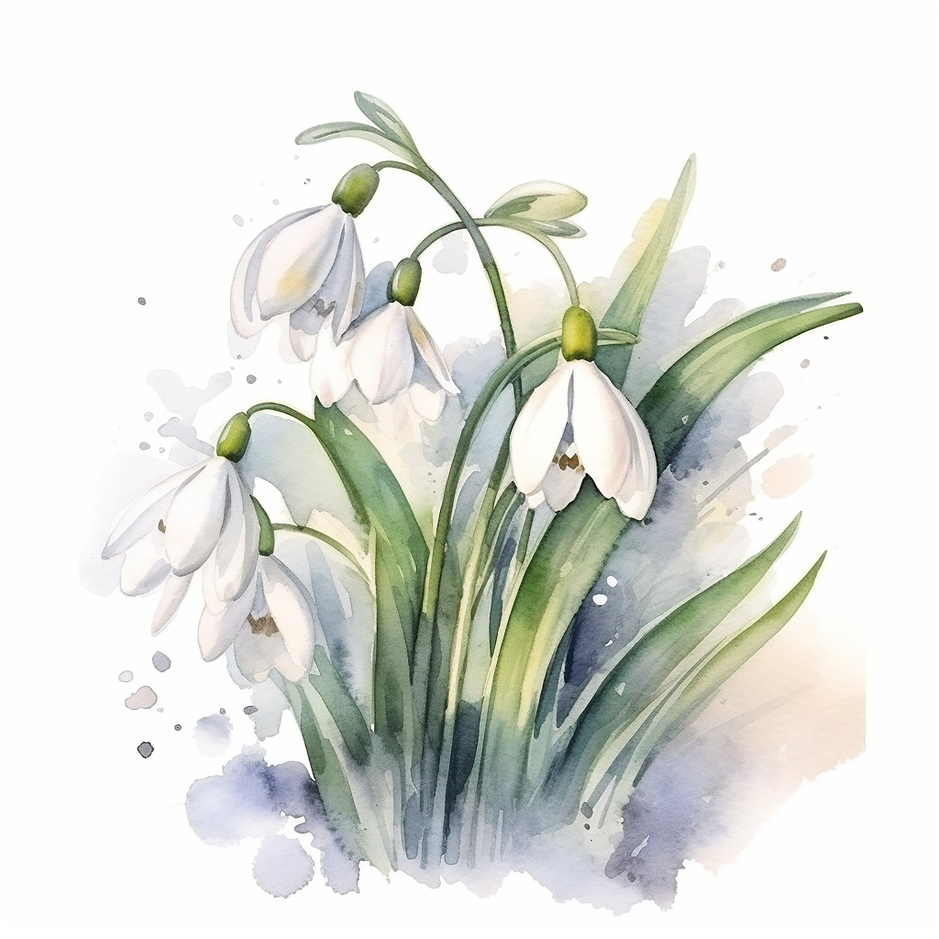 Snowdrop Bouquet Water Color Painting 12 High Quality JPG Clipart Pack ...