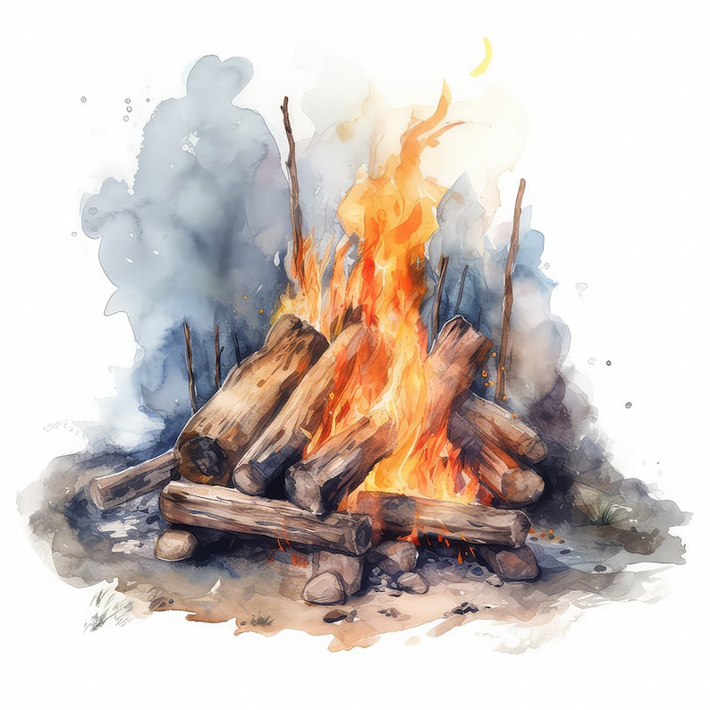Bonfire Water Color Painting | 12 High Quality JPG Clipart Pack ...
