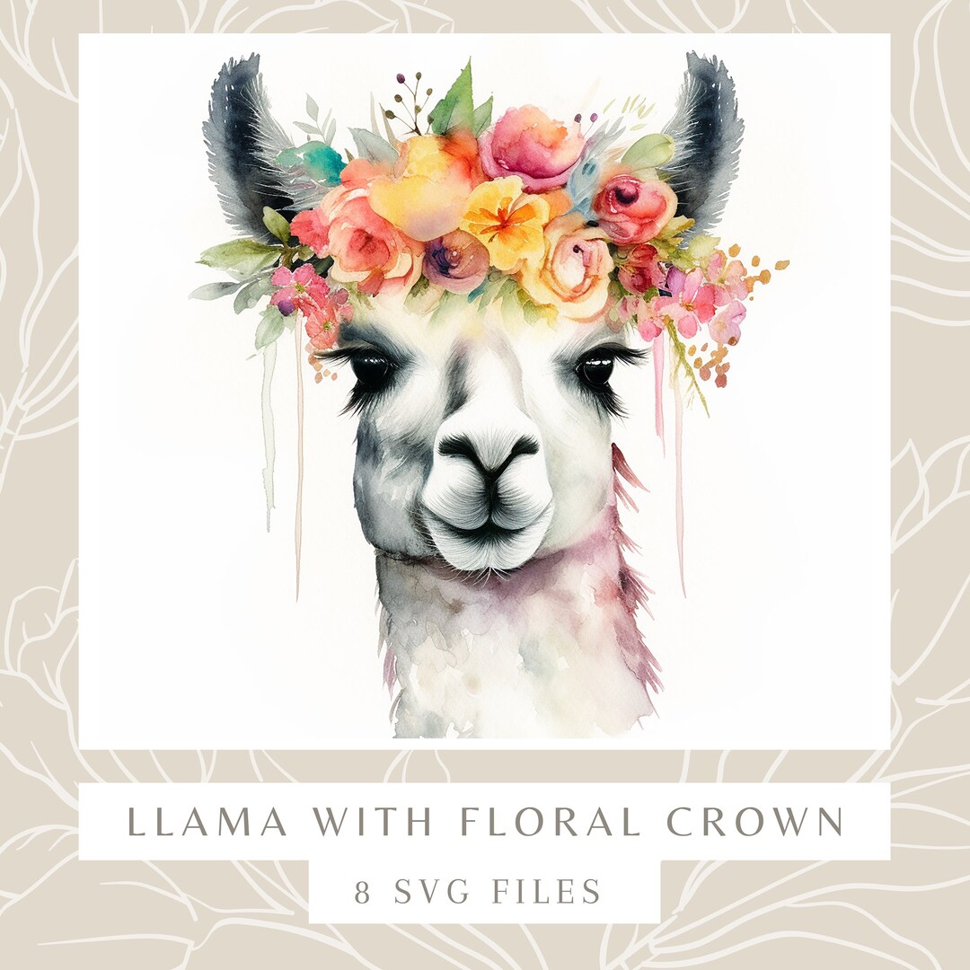 Llama With a Crown of Flowers Water Color Painting | 12 High Quality ...