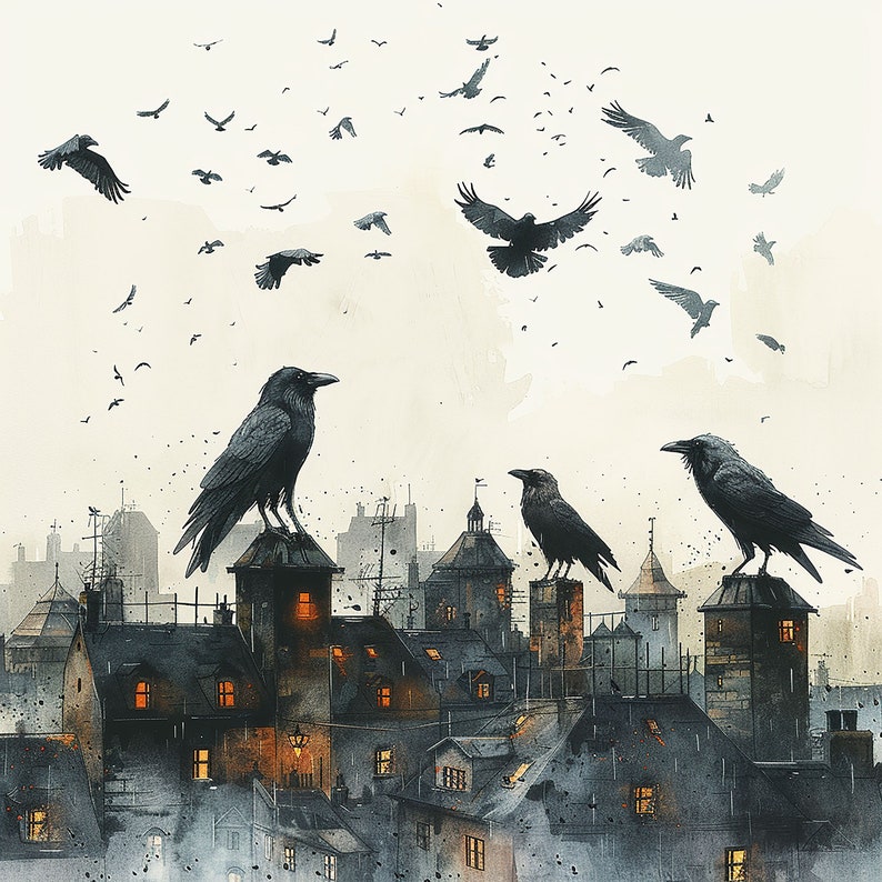 Crows Water Color Painting | 16 High Quality JPG Clipart Pack | Digital ...