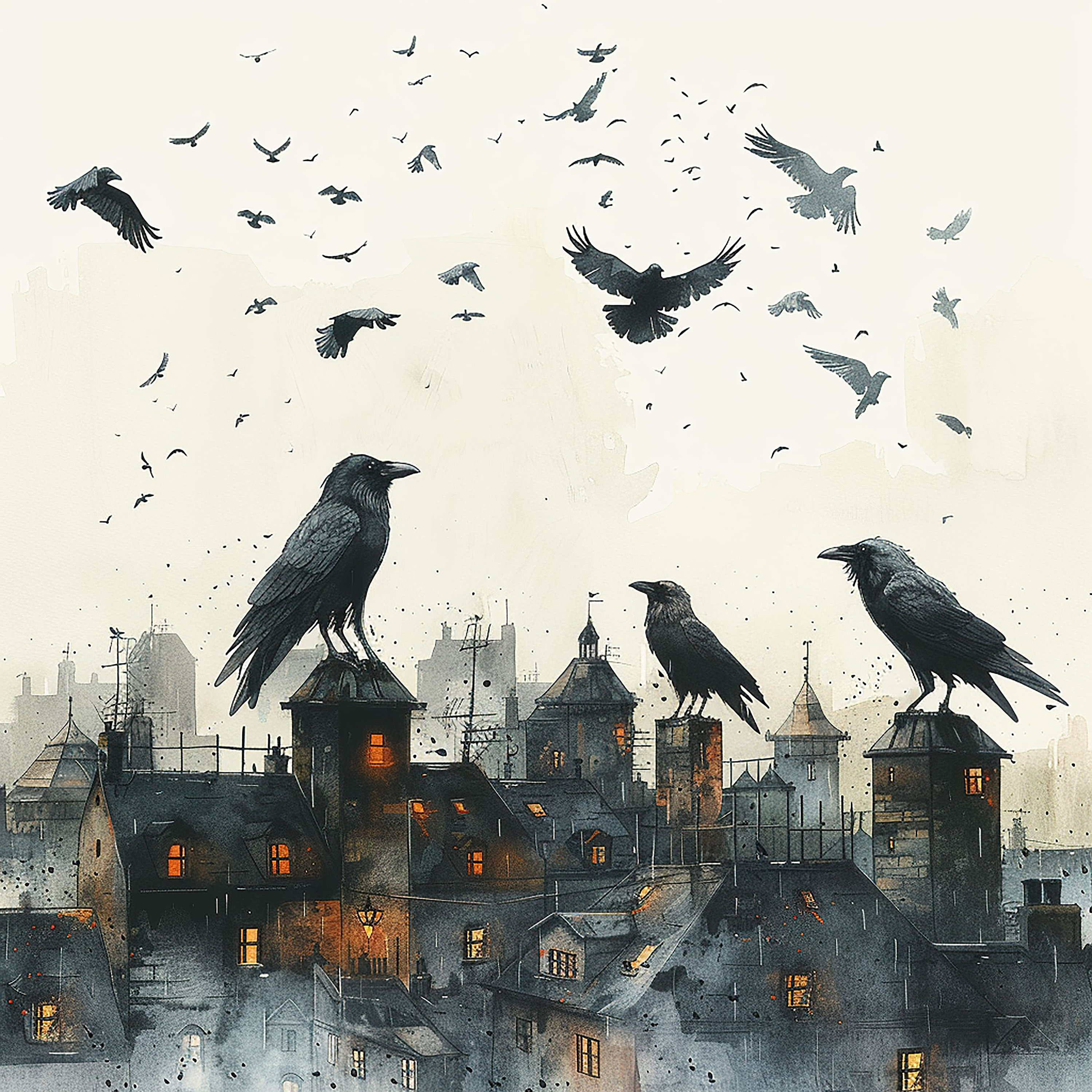 Crows Water Color Painting 16 High Quality JPG Clipart Pack Digital ...