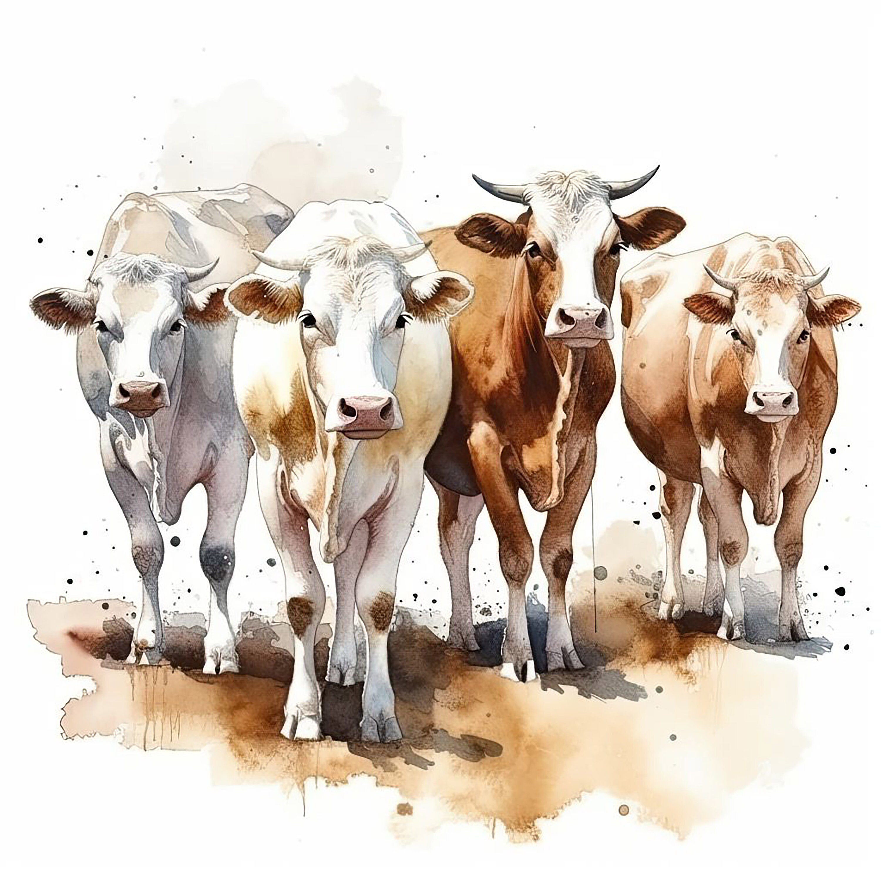 Cattle Water Color Painting | 12 High Quality JPG Clipart Pack ...