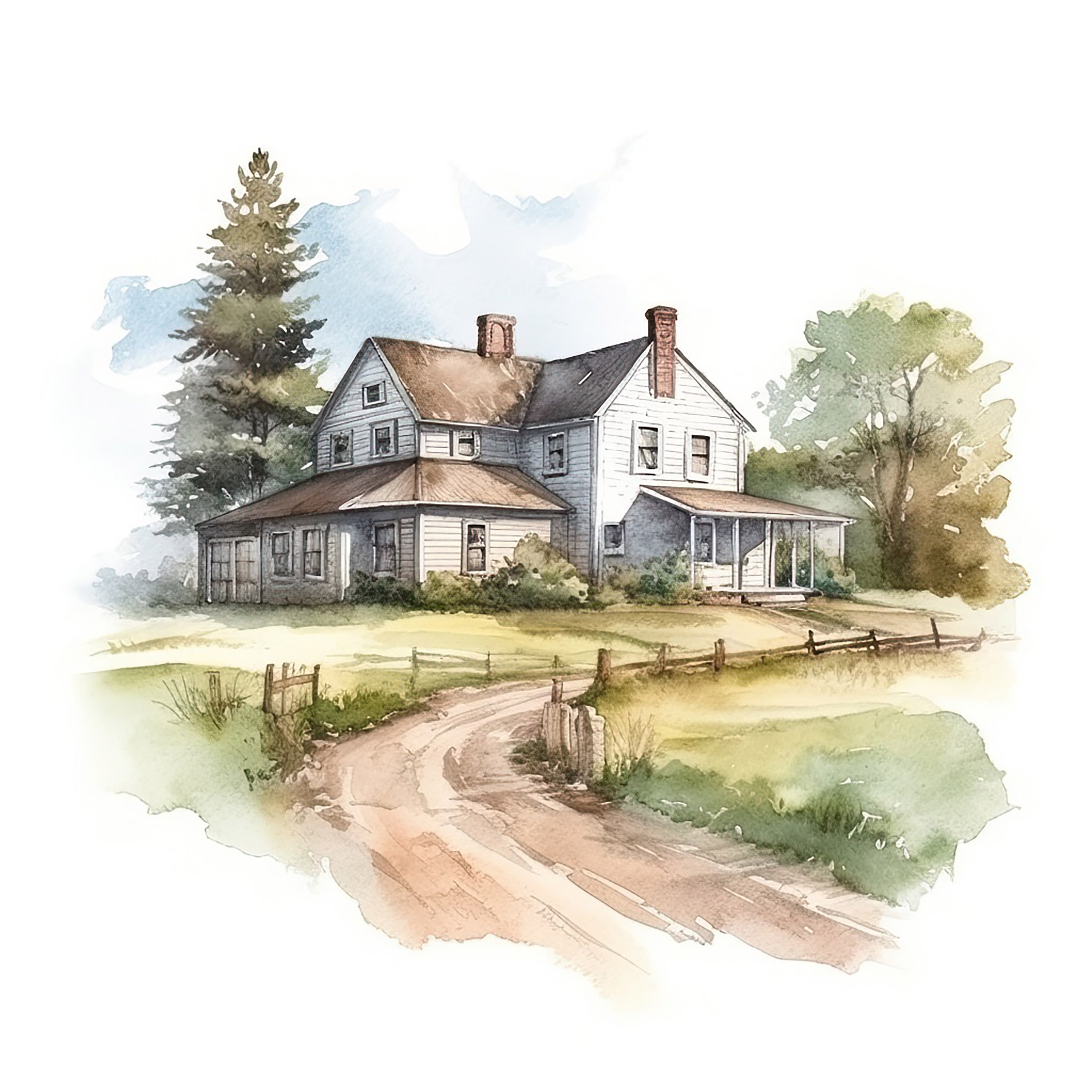 Farmhouse Water Color Painting | 12 High Quality JPG Clipart Pack ...