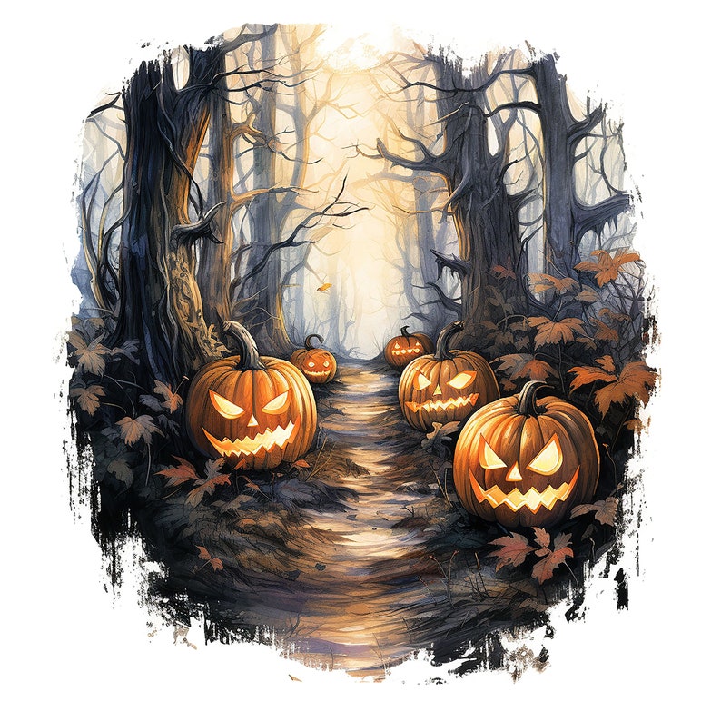 Halloween Jack-o'-lantern Water Color Painting | 15 High Quality JPG ...