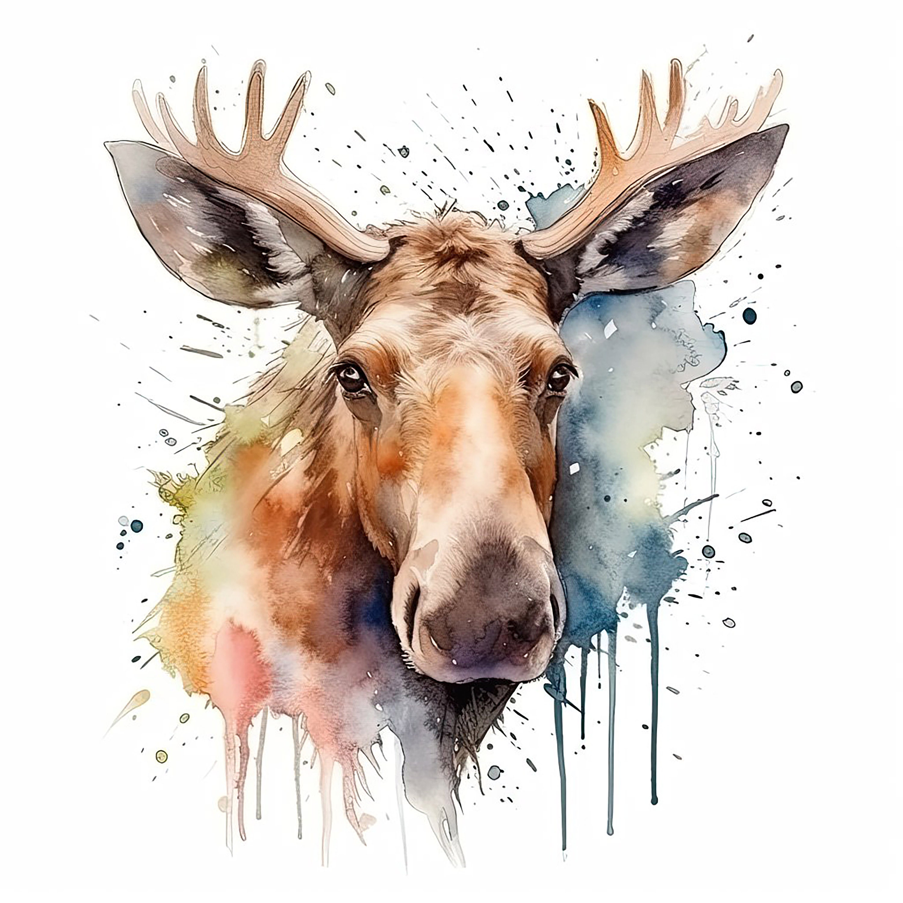 Moose Water Color Painting | 12 High Quality JPG Clipart Pack | Digital ...