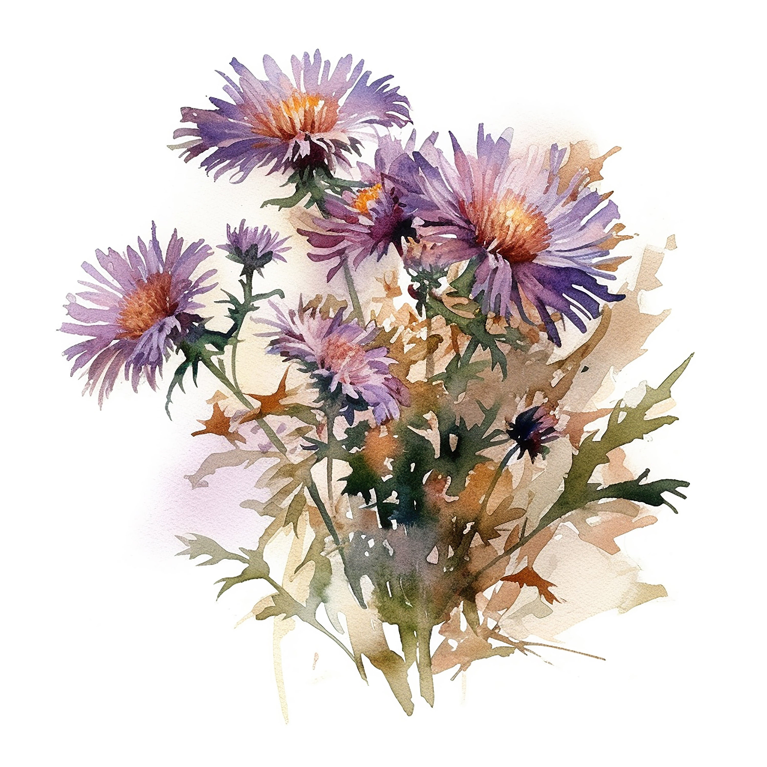 Aster Bouquet Water Color Painting | 12 High Quality JPG Clipart Pack ...