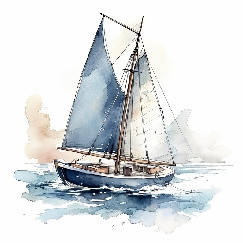 Sailboat Water Color Painting | 12 High Quality JPG Clipart Pack ...