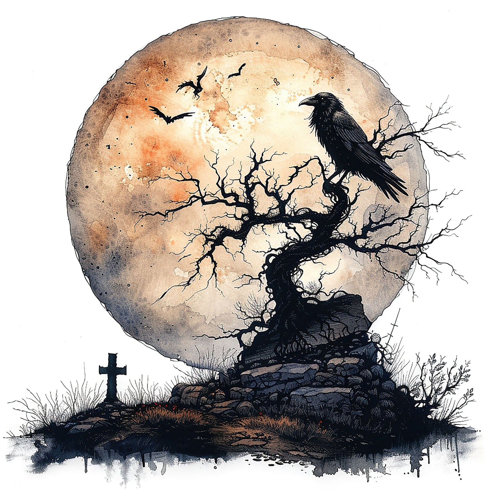 Crows Water Color Painting | 16 High Quality JPG Clipart Pack | Digital ...