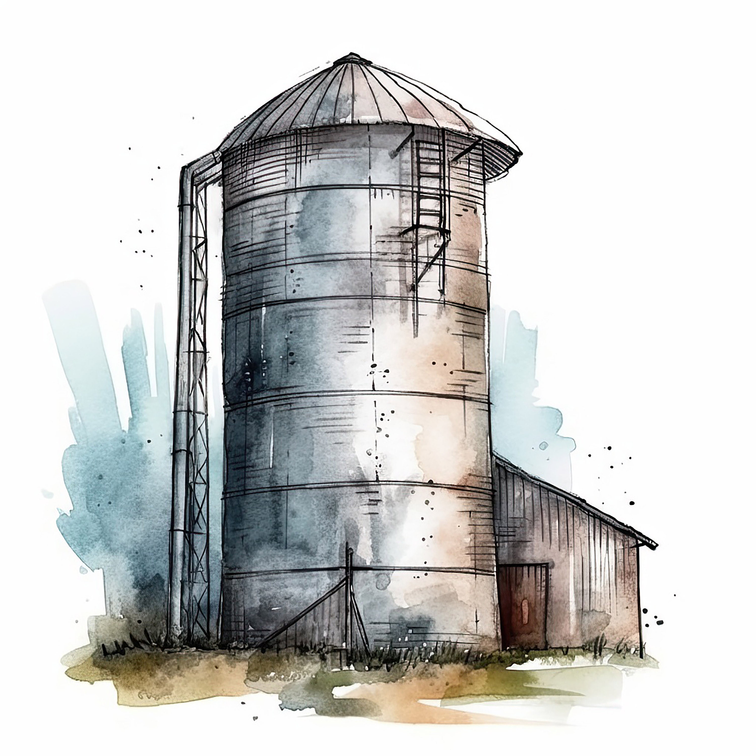 Farm Silo Water Color Painting | 12 High Quality JPG Clipart Pack ...