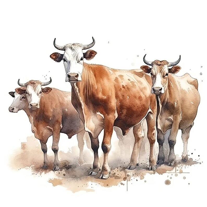 Cattle Water Color Painting 12 High Quality JPG Clipart Pack Digital ...