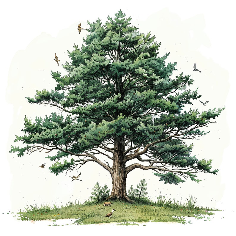 Cedar Tree Water Color Painting | 16 High Quality JPG Clipart Pack ...