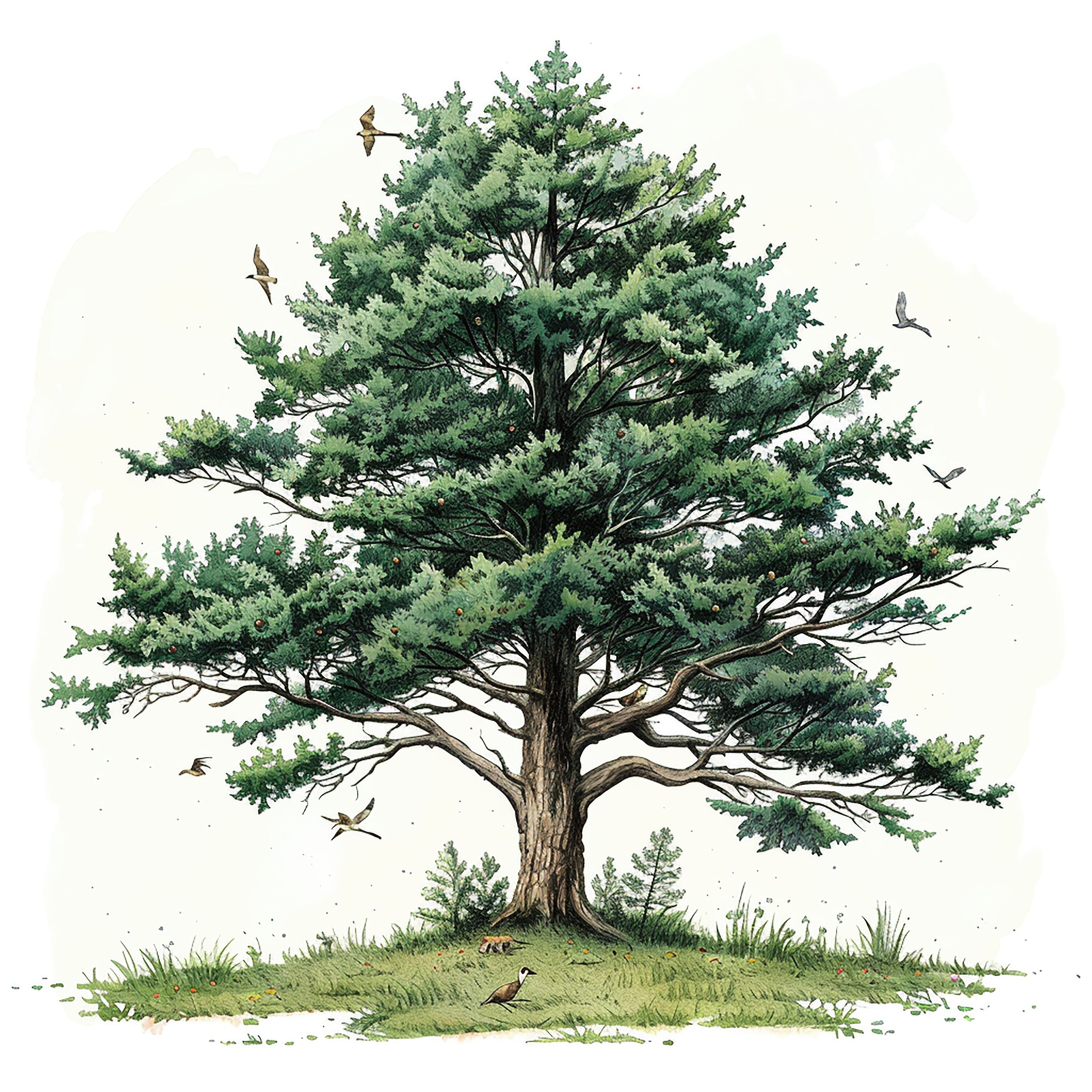 Cedar Tree Water Color Painting | 16 High Quality JPG Clipart Pack ...