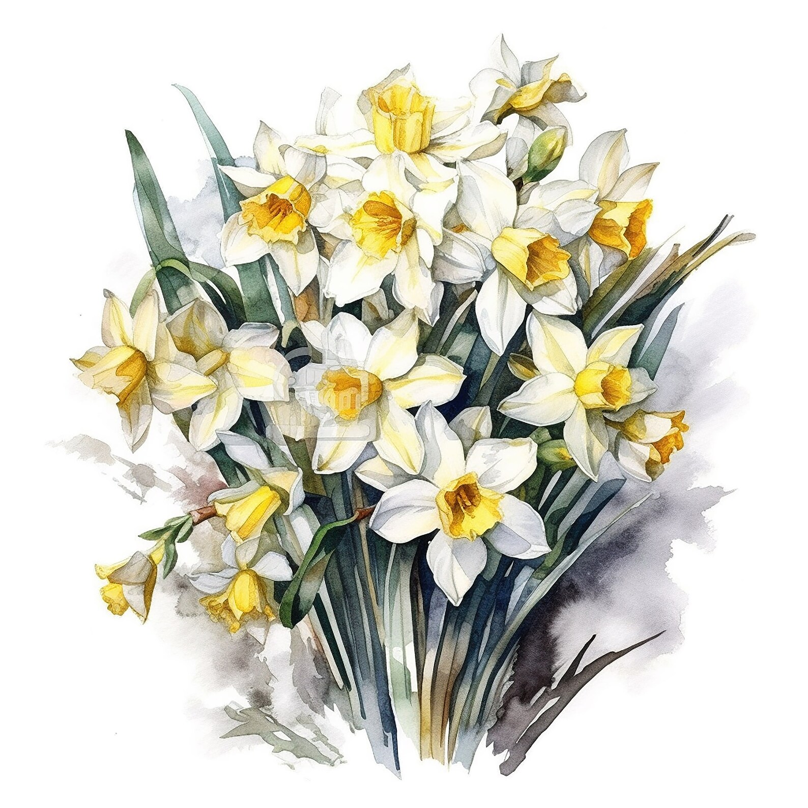 Jonquil Bouquet Water Color Painting | 12 High Quality JPG Clipart Pack ...
