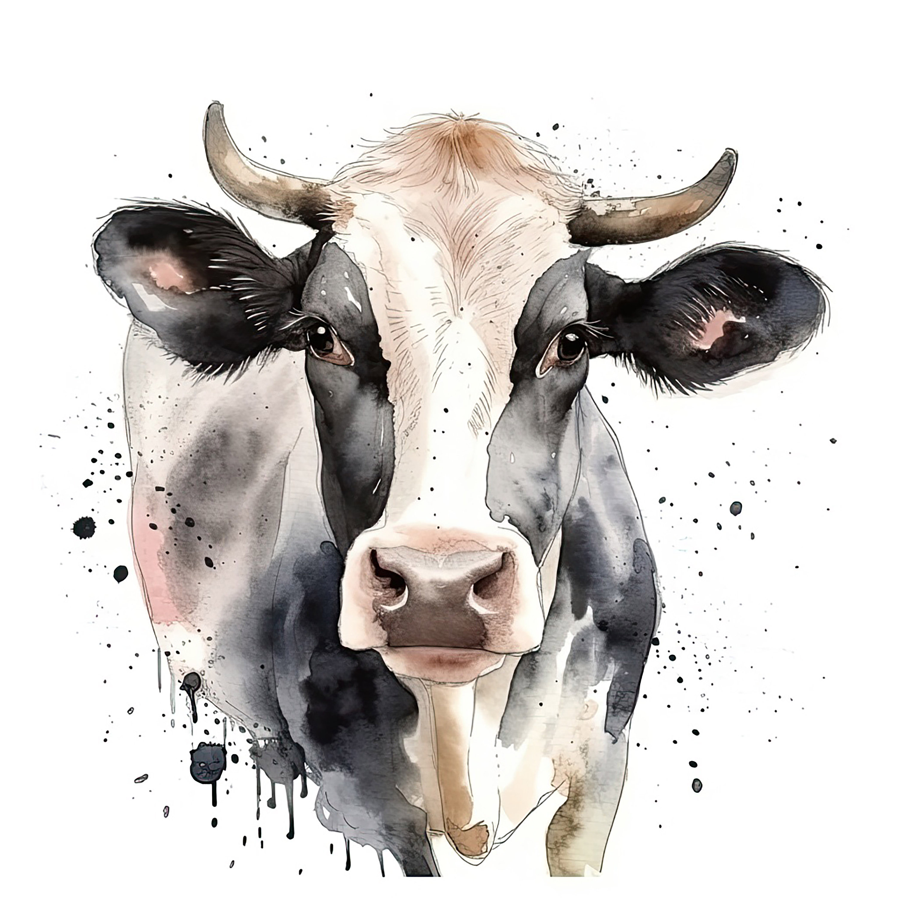 Holstein Cow Water Color Painting | 12 High Quality JPG Clipart Pack ...